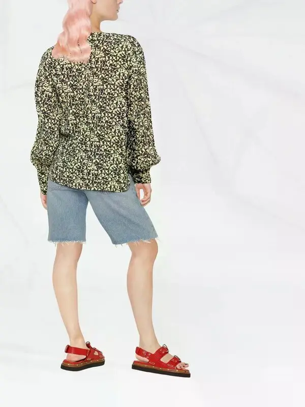 GANNI Abstract Print V-neck Blouse