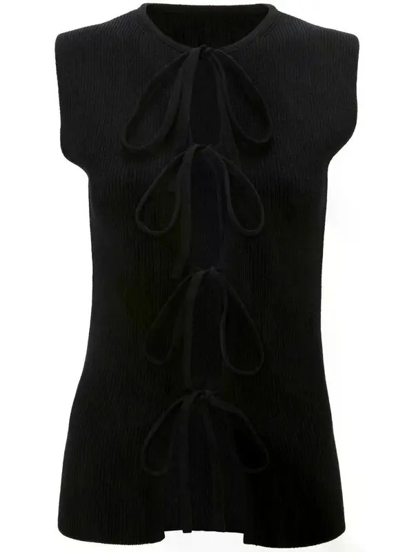 JW Anderson Ribbed Tank Top With Front Tie Detail - Black