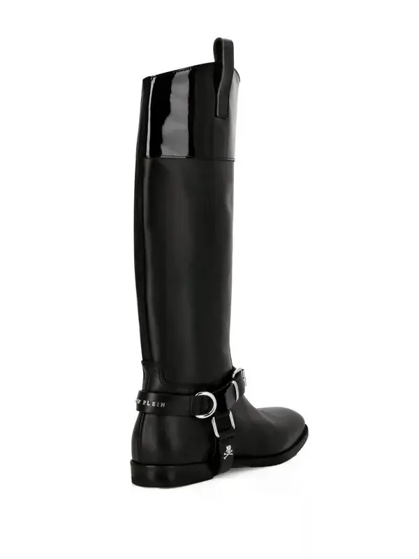 Philipp Plein Buckled Leather Knee-high Boots