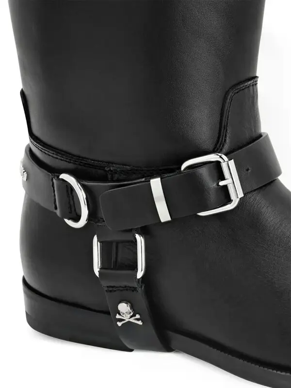 Philipp Plein Buckled Leather Knee-high Boots