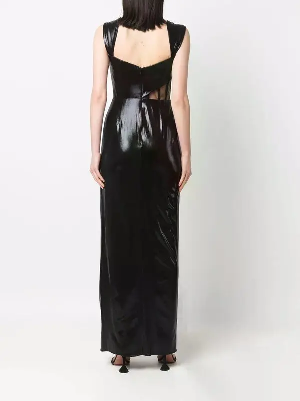 Marchesa Sleeveless High-shine Finish Sheer Panelled V-neck Maxi Dress