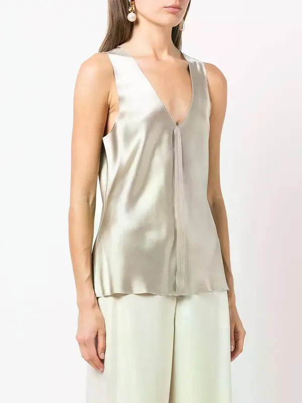 Voz Raw-cut Silk Tank Top - Grey