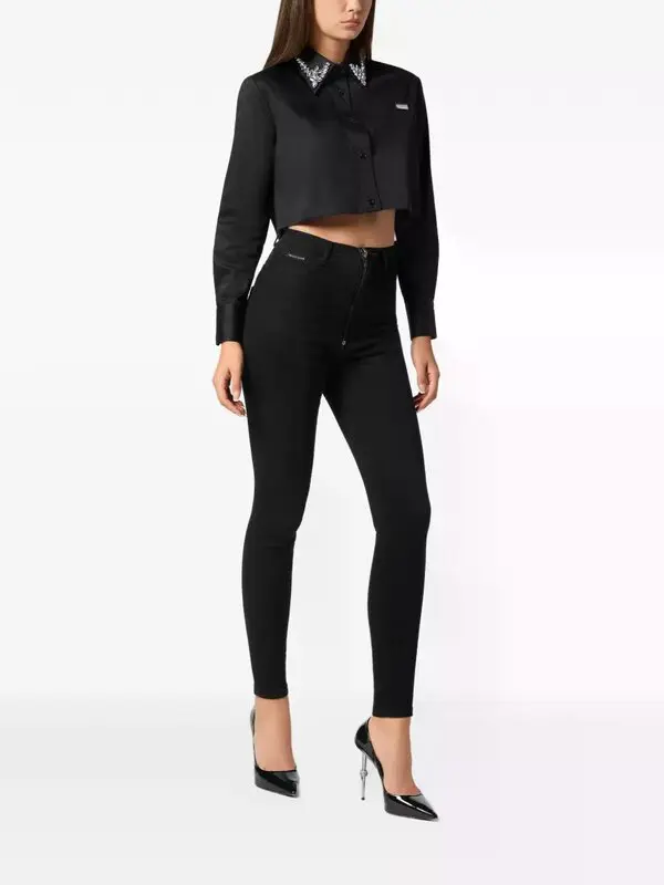 Philipp Plein Embellished Cropped Shirt - Black