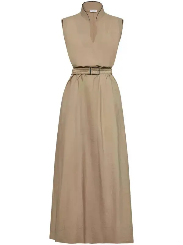 Brunello Cucinelli Belted Sleeveless Maxi Dress