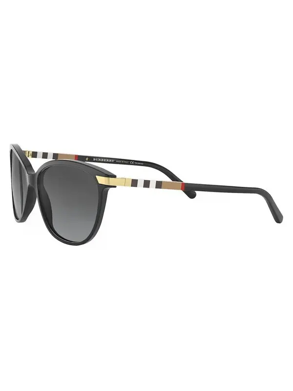 Burberry Round Frame Sunglasses With Vintage Check Pattern - Black