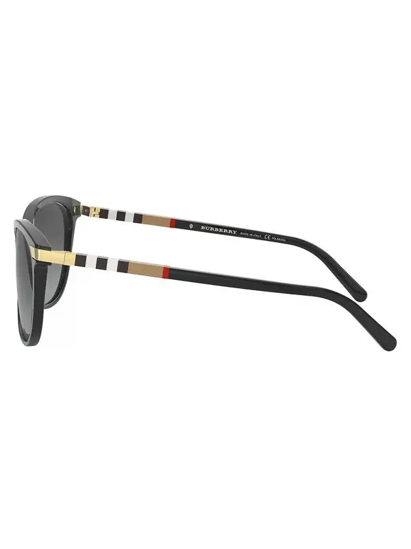 Burberry Round Frame Sunglasses With Vintage Check Pattern - Black