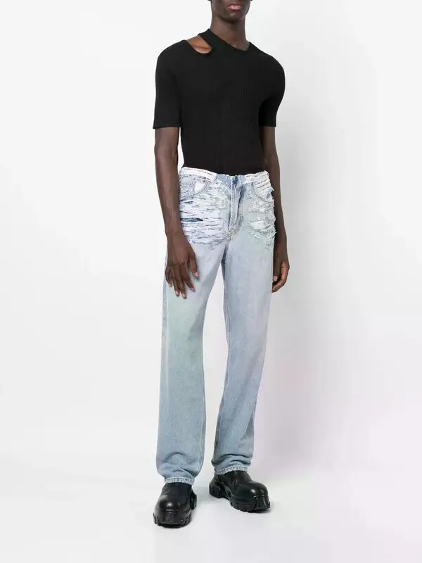 DIESEL® Light Wash Ripped Straight-leg Jeans