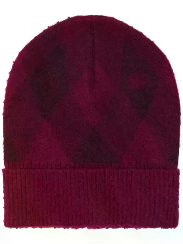 Burberry Intarsia-knit Logo Argyle Checked Beanie - Red