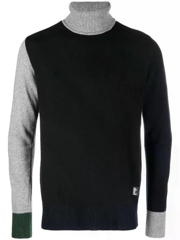 THE POWER FOR THE PEOPLE High-neck Colour-block Wool Jumper