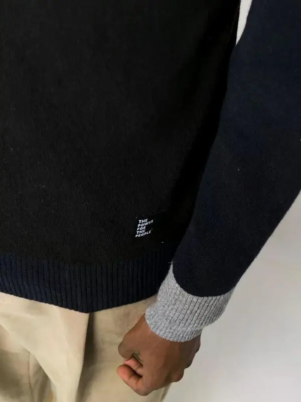 THE POWER FOR THE PEOPLE High-neck Colour-block Wool Jumper