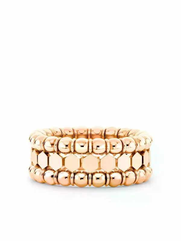 PRAGNELL 18kt Rose Gold Bohemia Three-row Ring With Hexagonal Motif - Pink