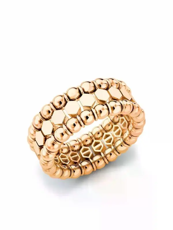 PRAGNELL 18kt Rose Gold Bohemia Three-row Ring With Hexagonal Motif - Pink