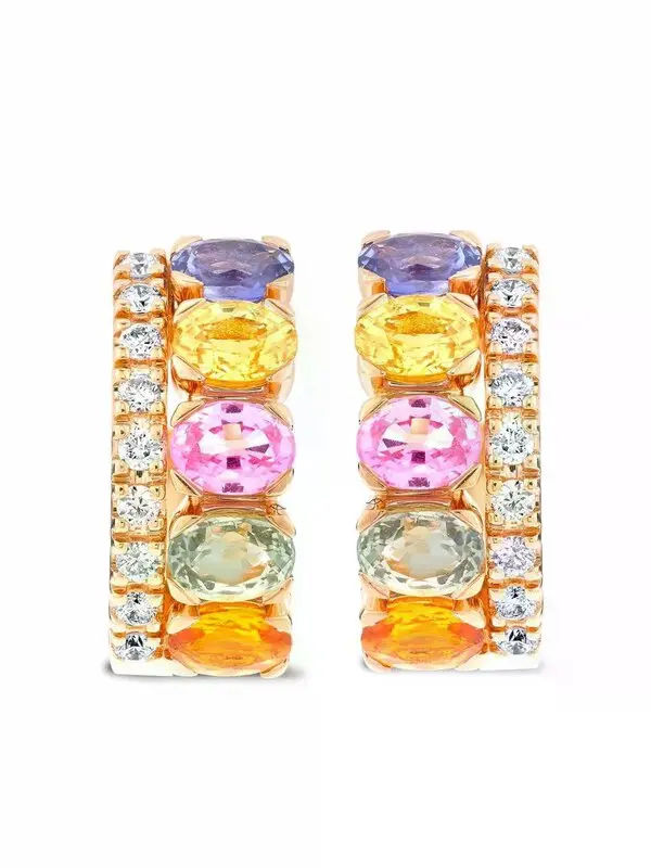 PRAGNELL 18kt Rose Gold Rainbow Sapphire And Diamond Hoop Earrings - Pink