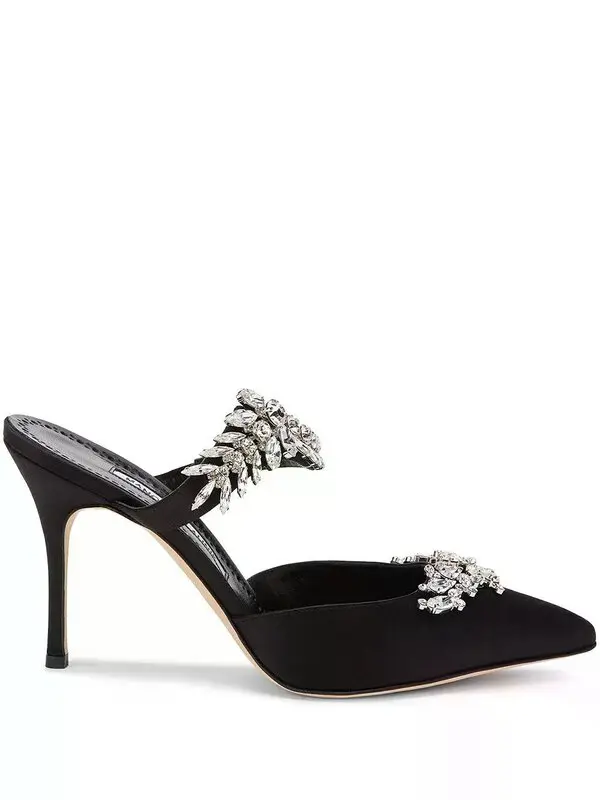 Manolo Blahnik 90mm Crystal Embellished Lurum Mules - Black