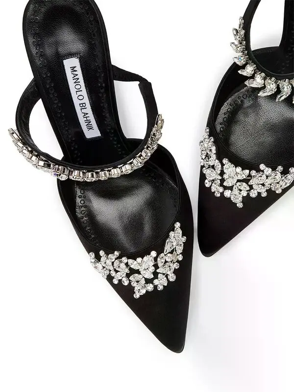 Manolo Blahnik 90mm Crystal Embellished Lurum Mules - Black