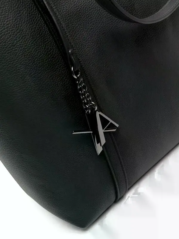 Armani Exchange Grained Tote Bag With Logo Charm - Black