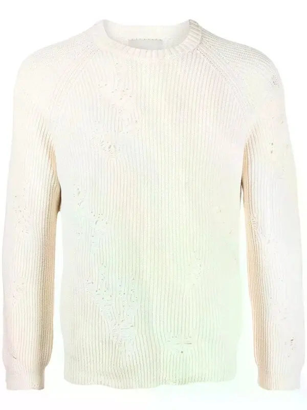 LANEUS Distressed Ribbed-knit Jumper - Neutrals