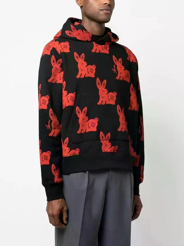 Amiri Rabbit-motif Cotton Hoodie - Black
