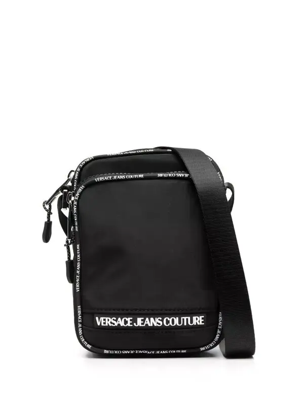 Versace Logo Tape Messenger Bag - Black