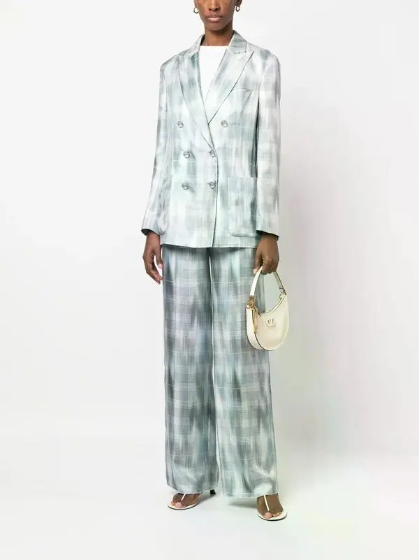 Giorgio Armani Prince Of Wales Check Silk Trousers - Blue