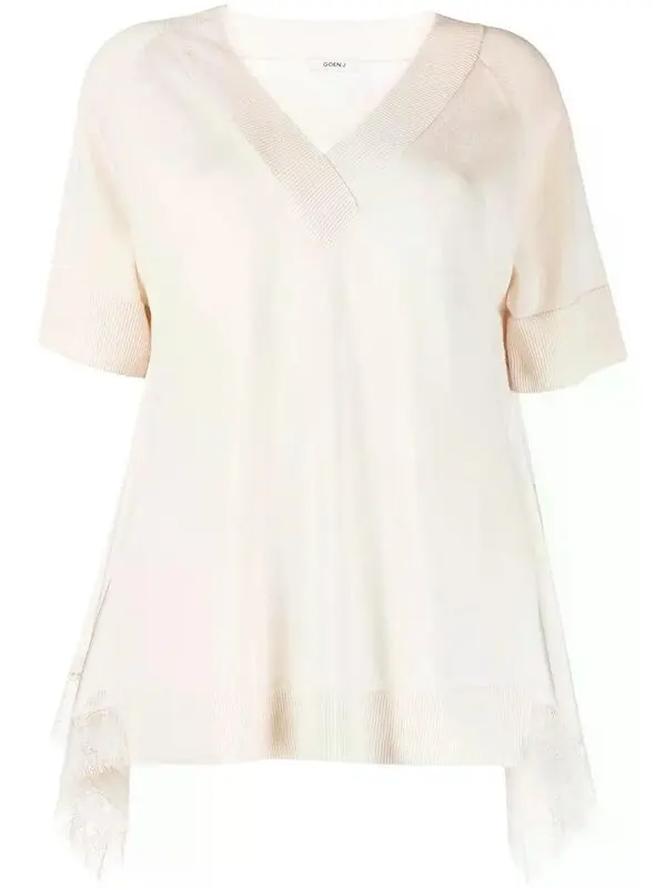 Goen.j Lace-trimmed V-neck T-shirt