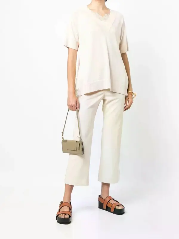 Goen.j Lace-trimmed V-neck T-shirt