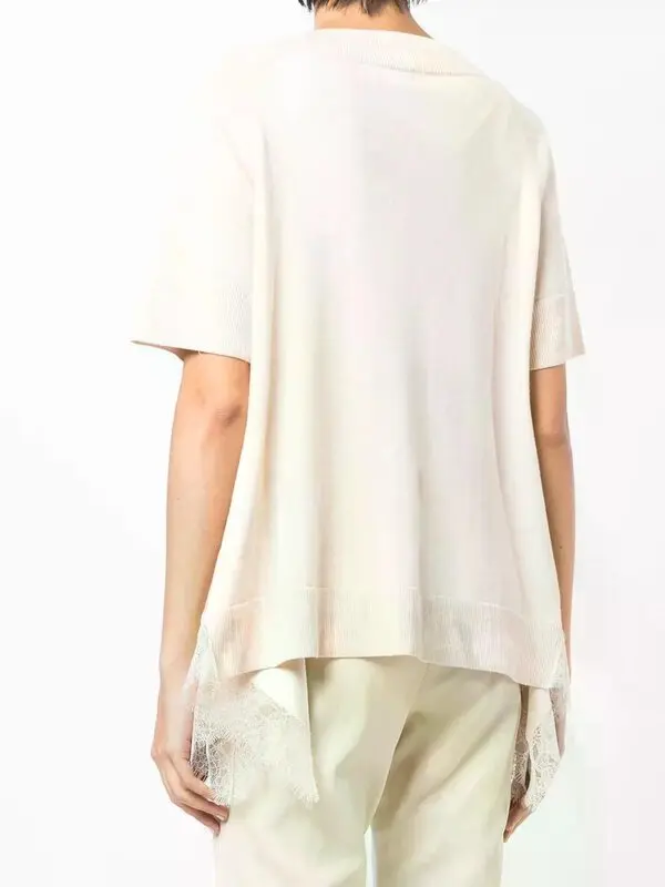 Goen.j Lace-trimmed V-neck T-shirt
