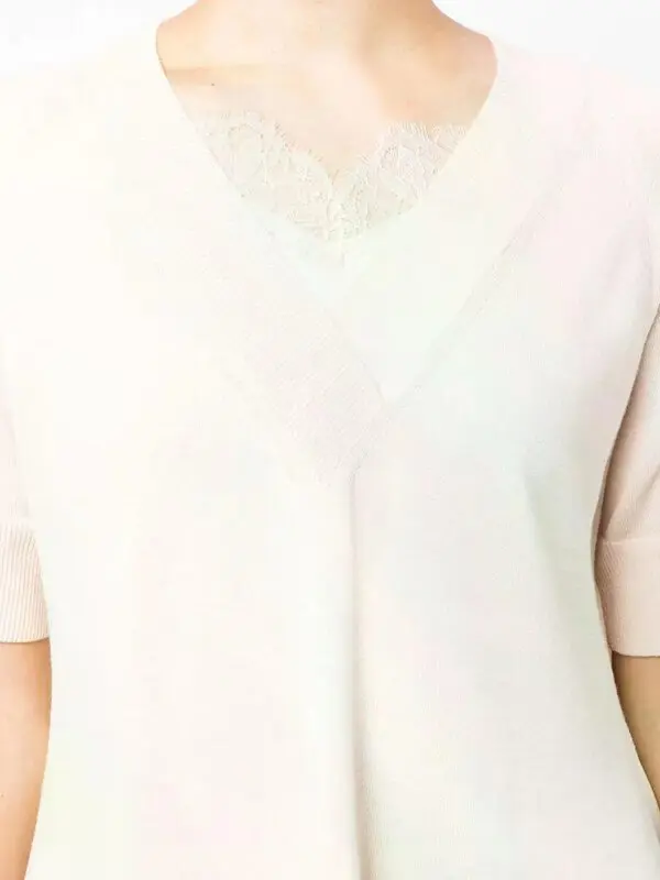 Goen.j Lace-trimmed V-neck T-shirt