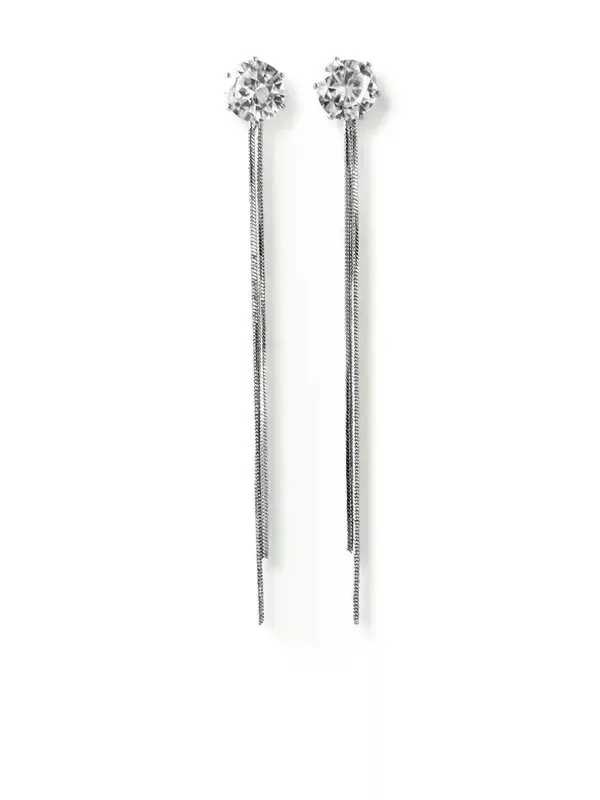 HZMER JEWELLERY Tone Crystal Embellished Chain Link Drop Earrings - Silver