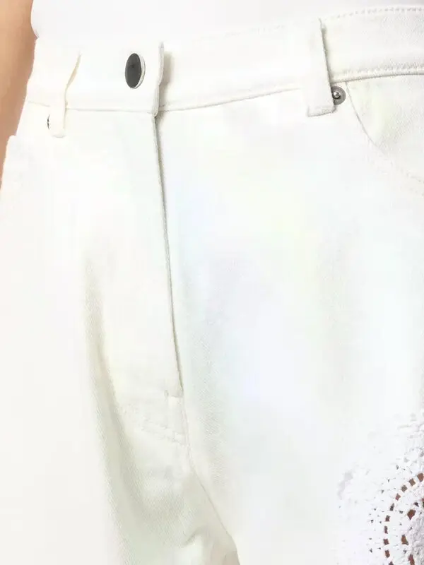 Goen.j Ivory Cotton Crochet Panelled Wide-leg Jeans