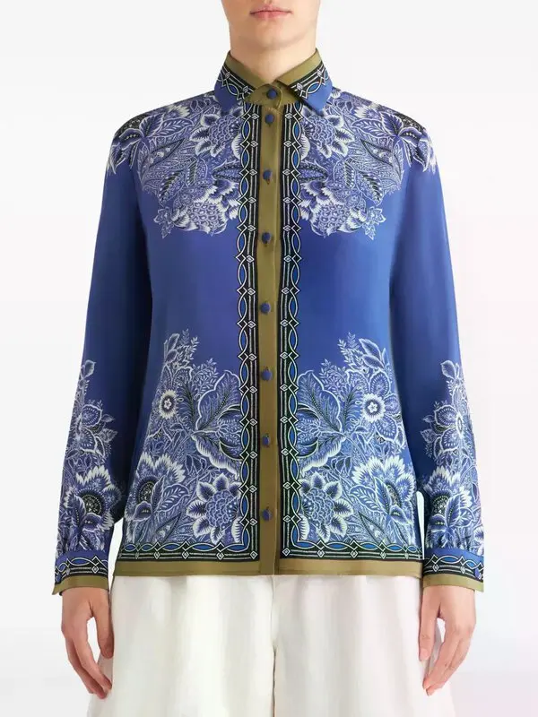 Etro Bandana-print Silk Crepe De Chine Shirt - Blue