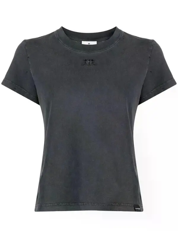 COURREGES Distressed Logo Cotton T-shirt