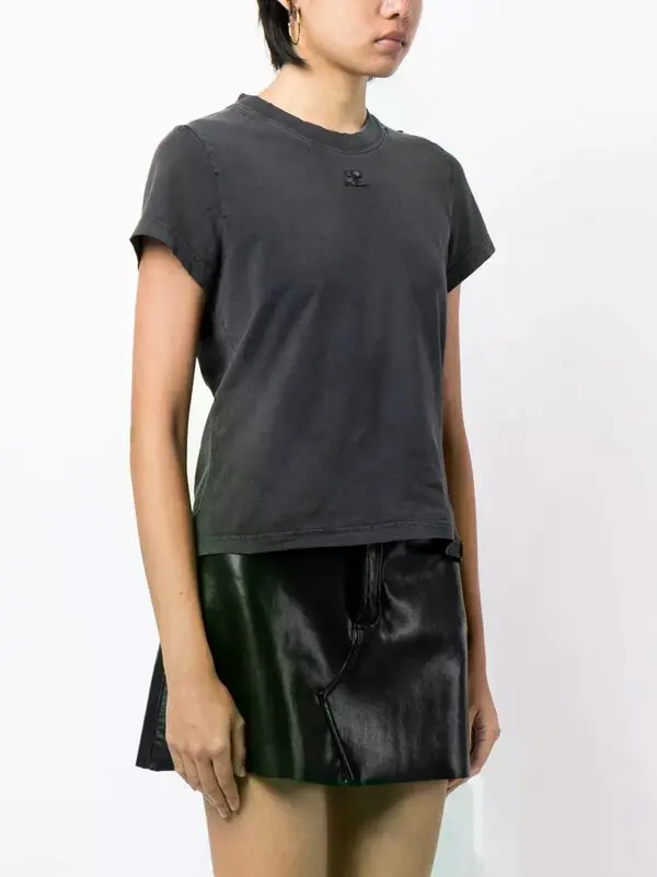 COURREGES Distressed Logo Cotton T-shirt