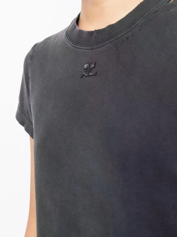 COURREGES Distressed Logo Cotton T-shirt
