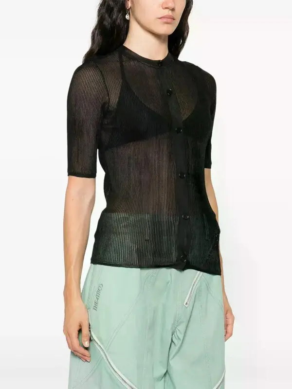 ALAINPAUL Ribbed-knit Cardigan With Crew Neck - Black