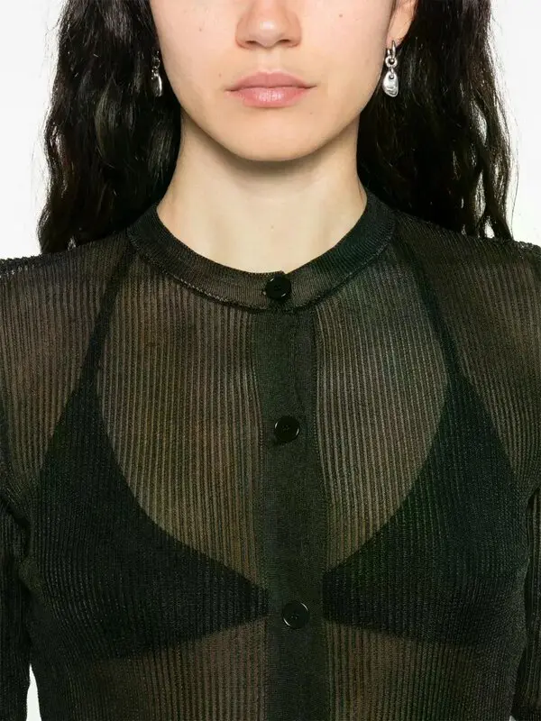 ALAINPAUL Ribbed-knit Cardigan With Crew Neck - Black