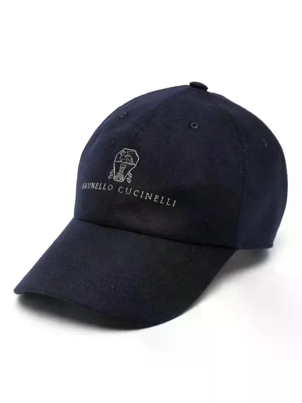 Brunello Cucinelli Logo-embroidered Flannel Cap - Blue
