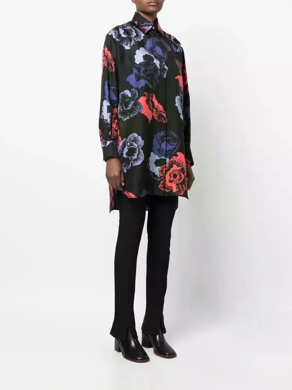 FERRAGAMO Silk Floral Print Long Sleeve Shirt