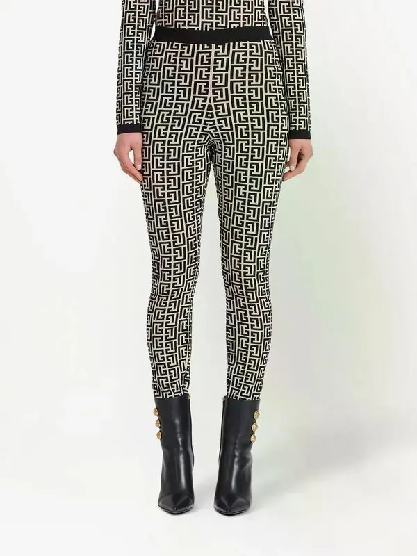 Balmain Monogram-print High-waisted Leggings