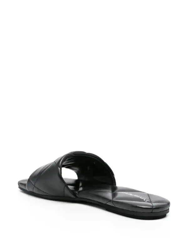 Emporio Armani Quilted Faux Leather Eagle Motif Slide Sandals - Black