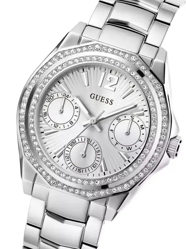 Guess Crystal Quartz Chronograph Stainless Steel Watch - Silver