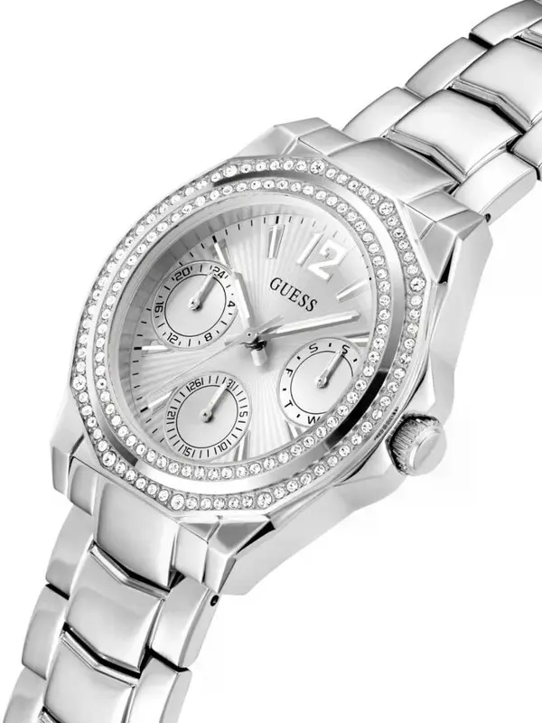 Guess Crystal Quartz Chronograph Stainless Steel Watch - Silver