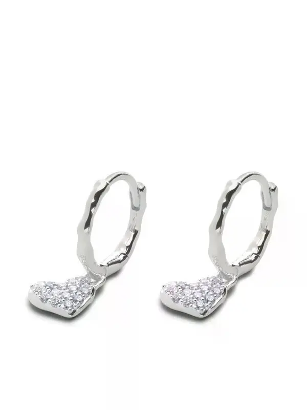 Monica Vinader Diamond Heart Drop Huggie Earrings - Silver