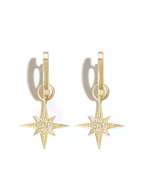 SYDNEY EVAN 18kt Yellow Starburst Charm Diamond Hoop Earrings - Gold