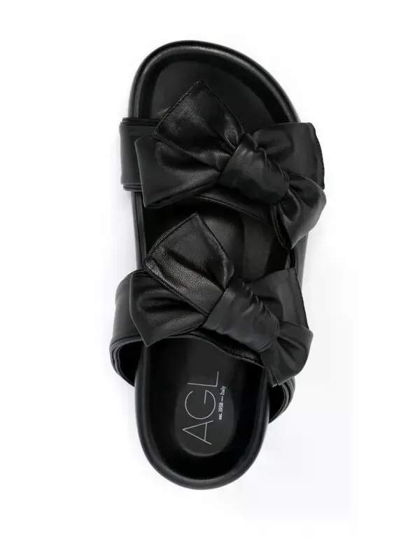 Agl Bow-detailed Nappa Leather Slides - Black