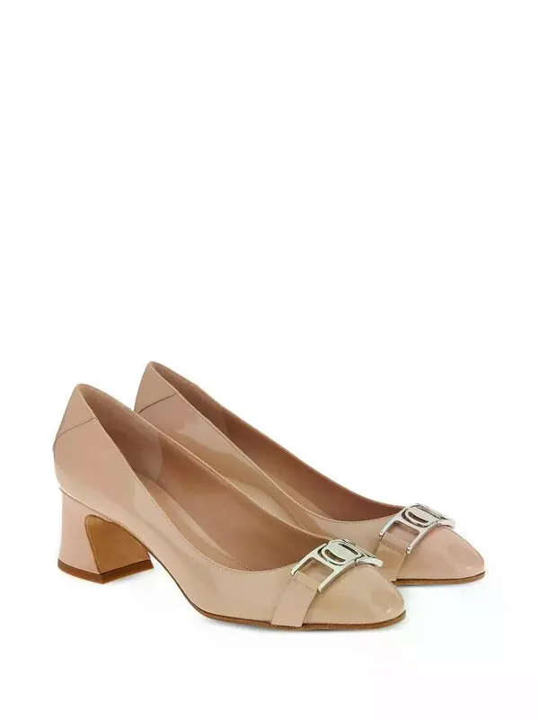 FERRAGAMO 50mm Block Heel Pumps With Vara Chain Detail
