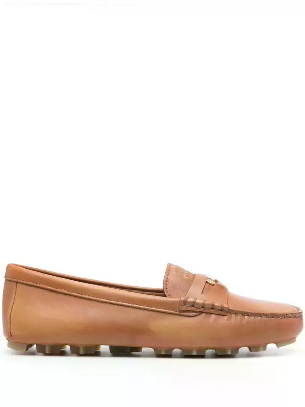 Miu Miu Coin Detail Leather Loafers - Brown
