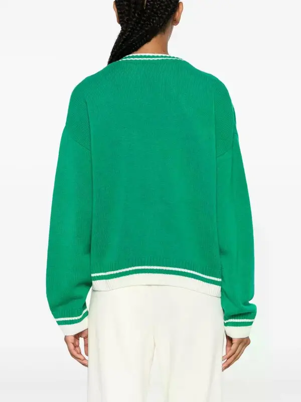MSGM Striped-edge Knitted Cardigan In Grass