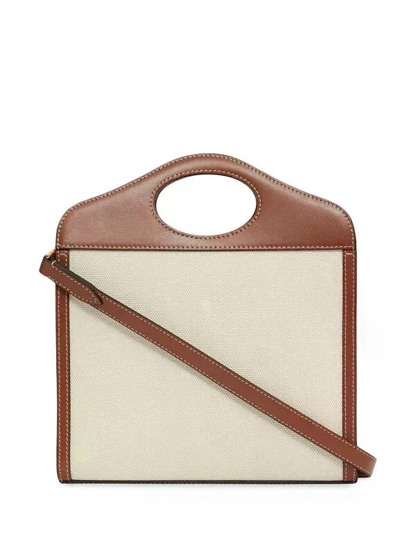 Burberry Mini Pocket Tote Bag In Cotton Canvas And Leather