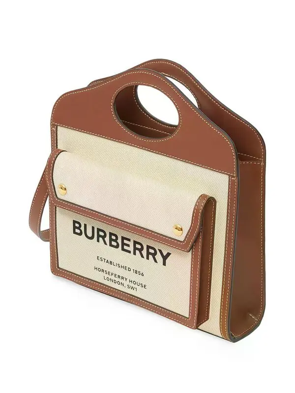 Burberry Mini Pocket Tote Bag In Cotton Canvas And Leather